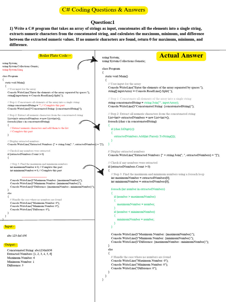 Milestone 1 C# Coding Questions and Answers | PDF | String (Computer Science) | C Sharp ...