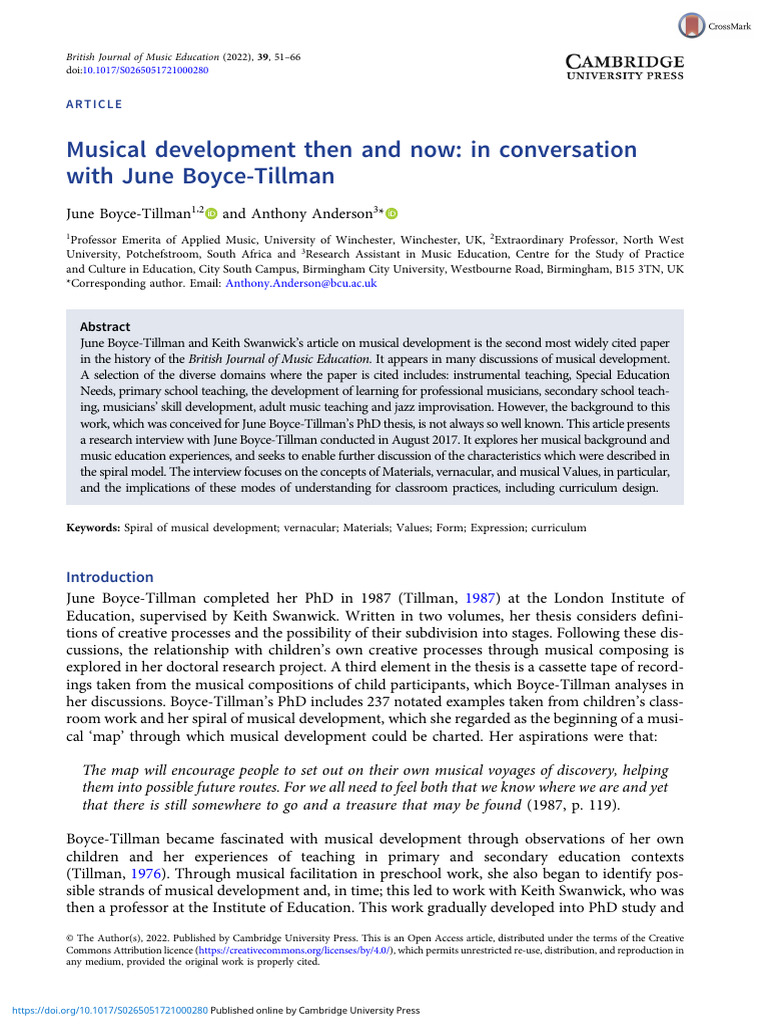 Anderson 2022 Musical Development Then and Now - in Conversation With ...