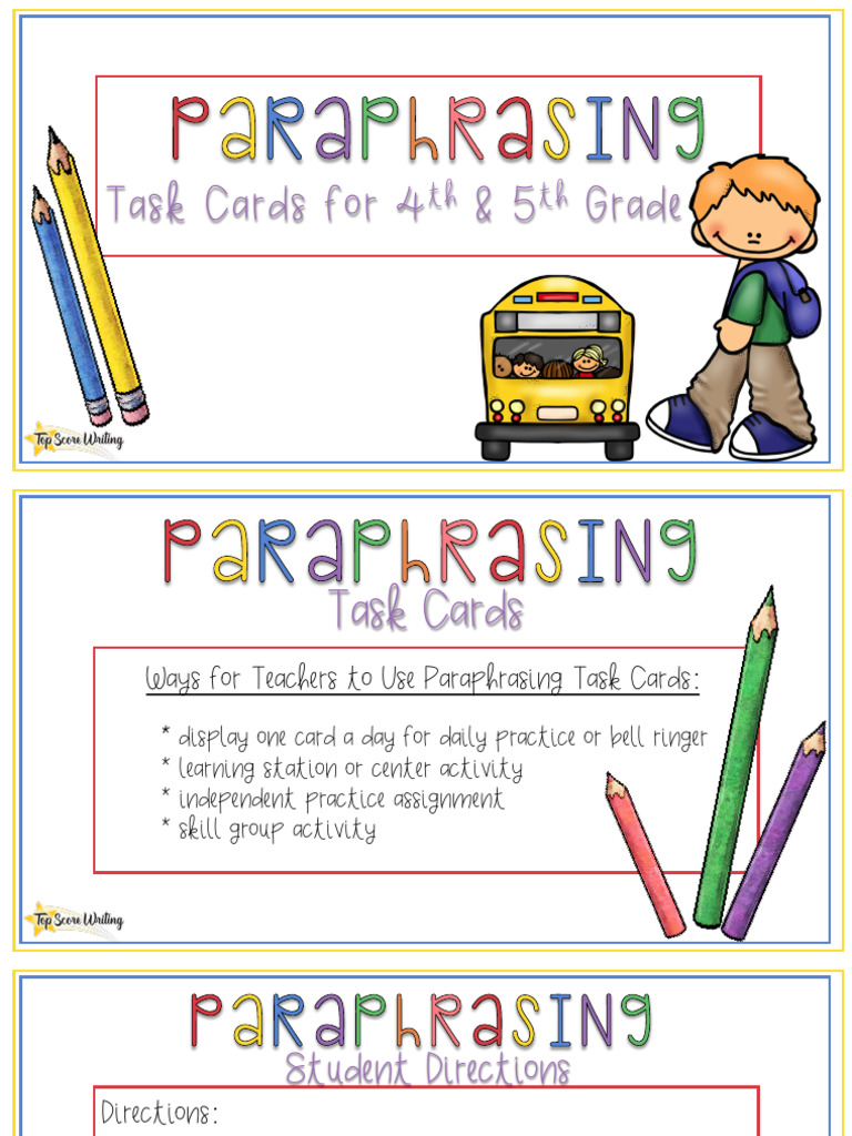 4th_5th grade_paraphrasing task cards_1 week freebie | PDF | Bamboo ...