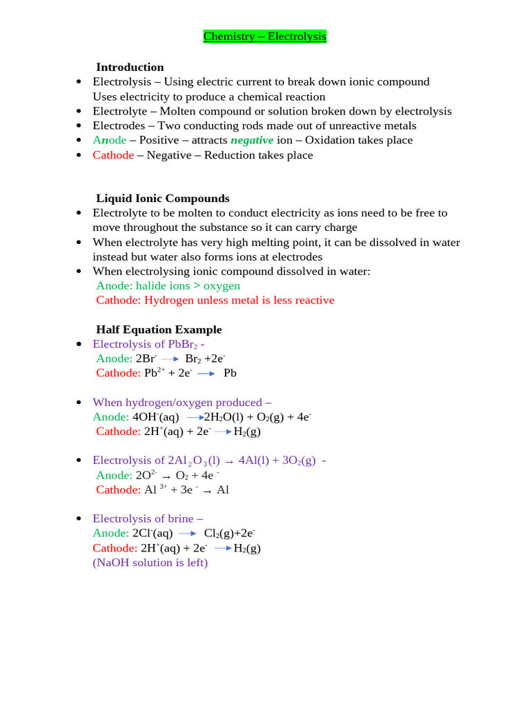 AQA GCSE Electrolysis Overview | PDF