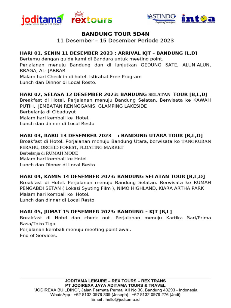 ITY 5D4N BANDUNG 20 + 1 Pax | PDF