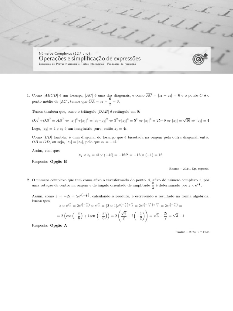 SOLUÇÕES Complexos Operações (Mat Absolutamente) | PDF | Números ...