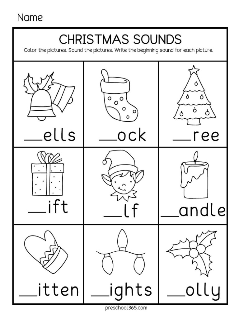 Preschool Christmas Beginning Sounds Activity Worksheets 01 | PDF