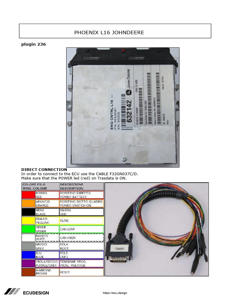 Phoenix L16 John Deere ECU Connection Guide | PDF