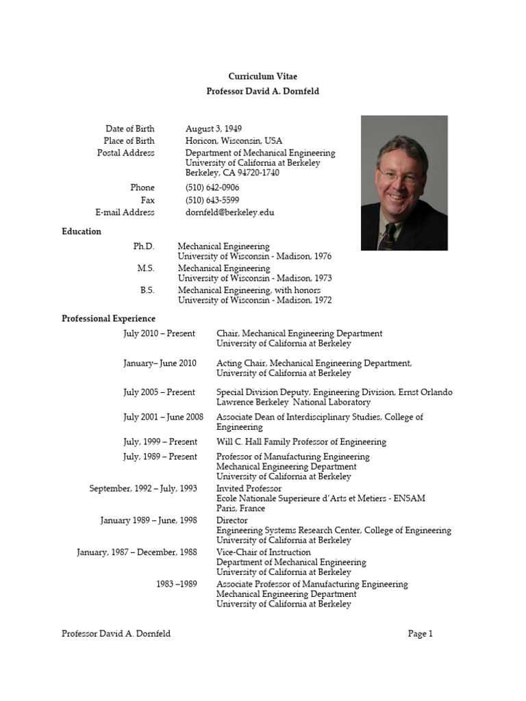 Professor David A. Dornfeld CV | PDF | Mechanical Engineering ...
