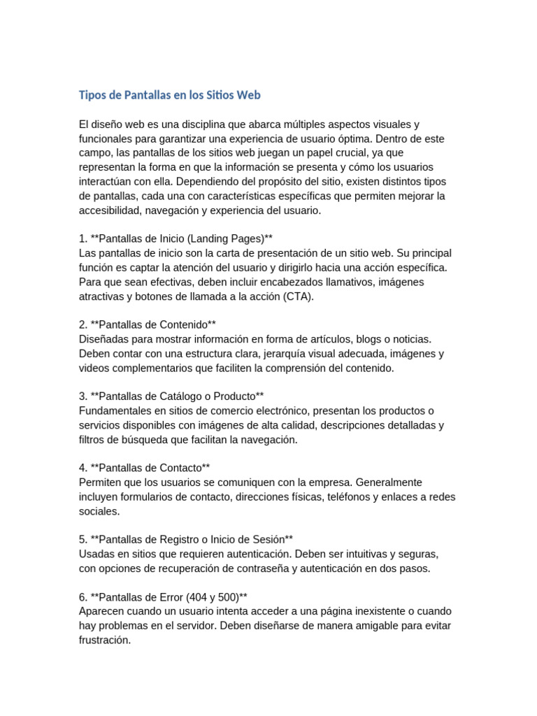 Tipos de Pantallas en Los Sitios Web | PDF