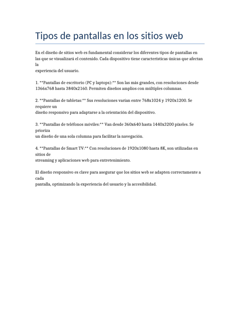 Tipos de Pantallas en Sitios Web | PDF
