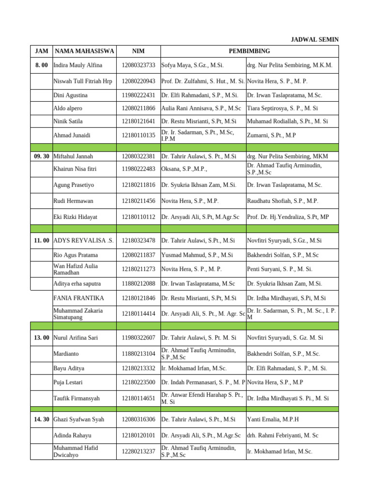 Jadwal Seminar Selasa 27 Mei 2025 | PDF