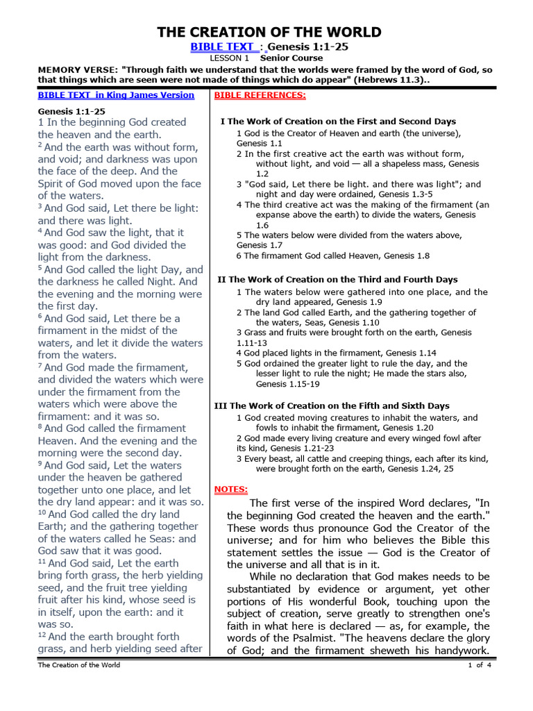01 - 01S - The Creation of The World | PDF | Genesis Creation Narrative ...