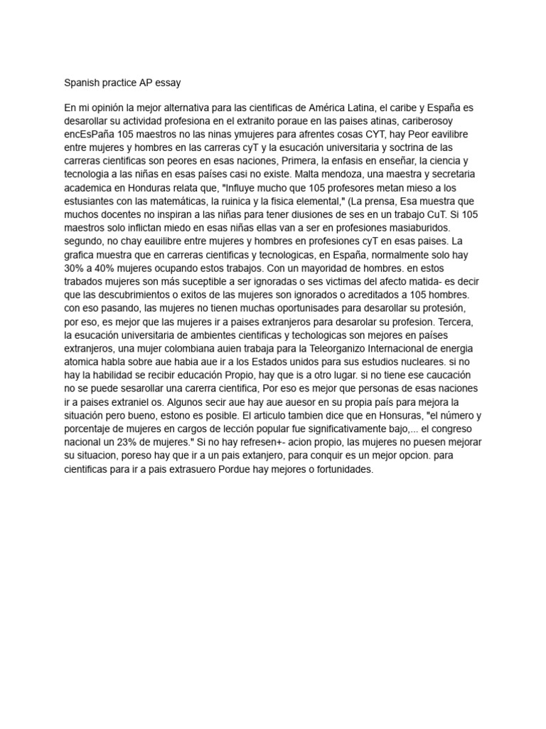 AP Spanish Practice Presentational Essay | PDF