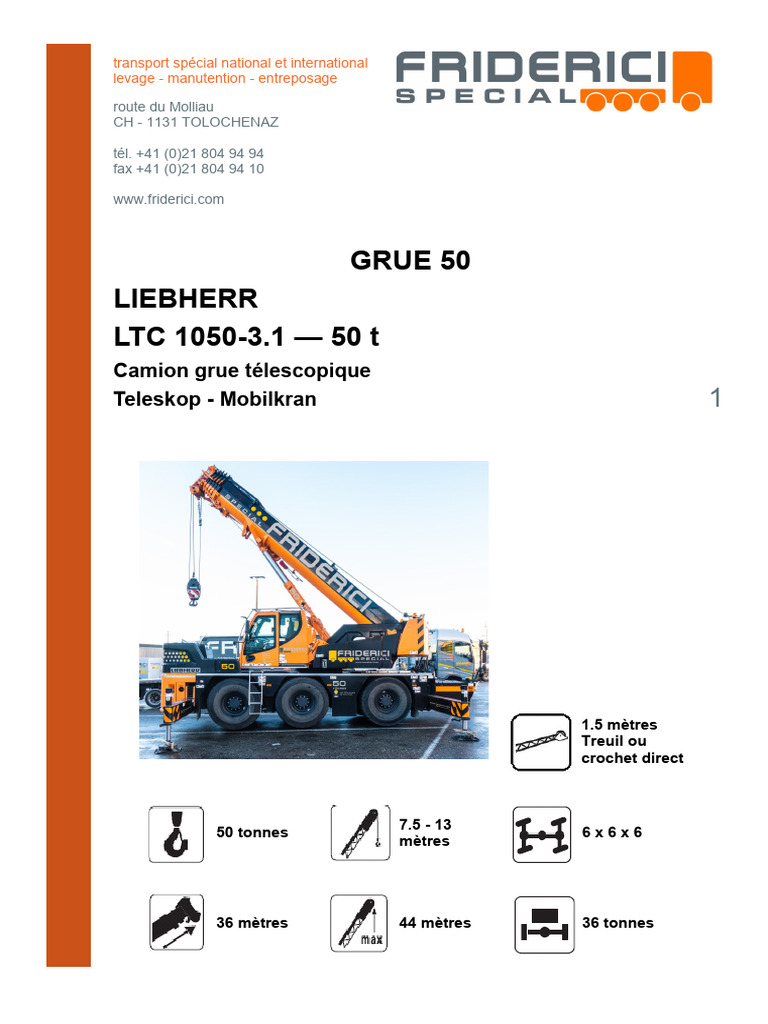 Grue mobile Liebherr LTC 1050-3.1 50t | PDF | Équipement de construction