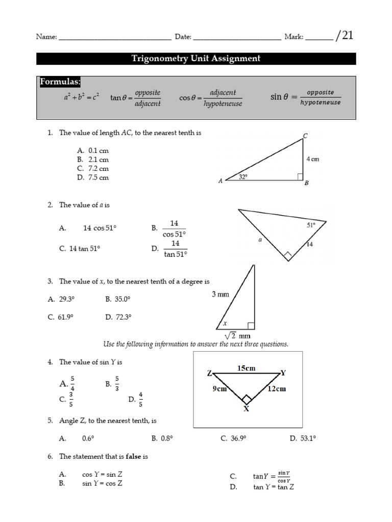 Trigonometry Unit Assignment | PDF | Trigonometry | Area