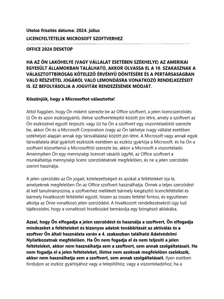 Microsoft License Terms Office 2024_Hungarian (2) | PDF