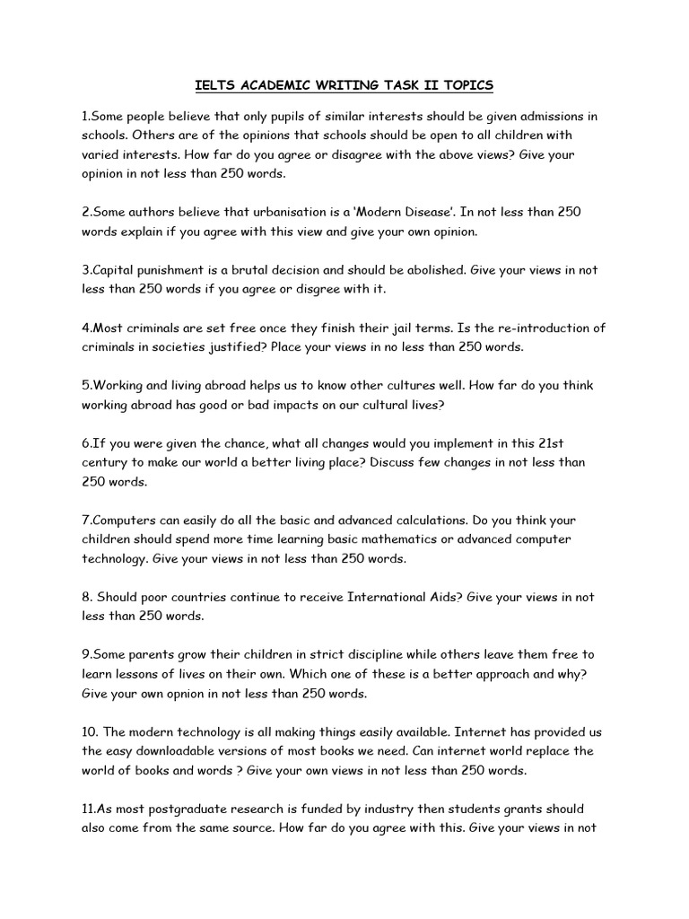 IELTS Academic Writing Task 2 Topics | PDF | Communication | Urbanization