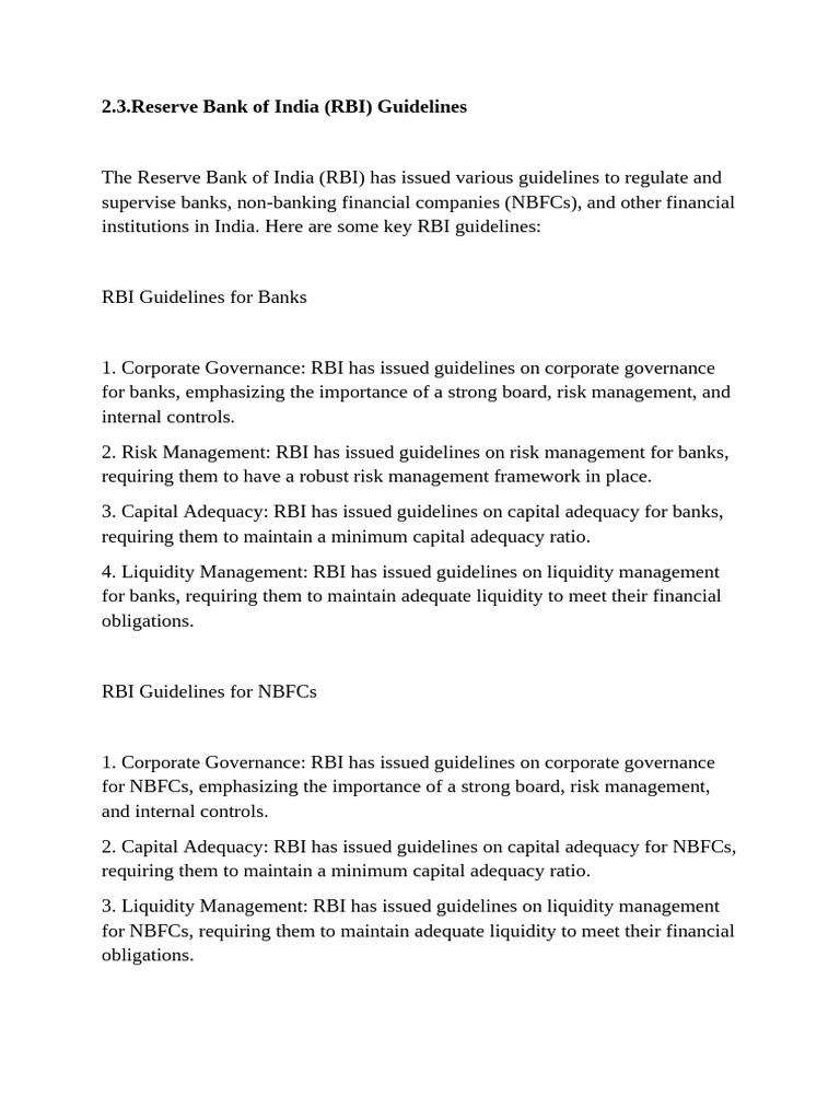 2.3.Reserve Bank of India (RBI) Guidelines | PDF | Reserve Bank Of ...