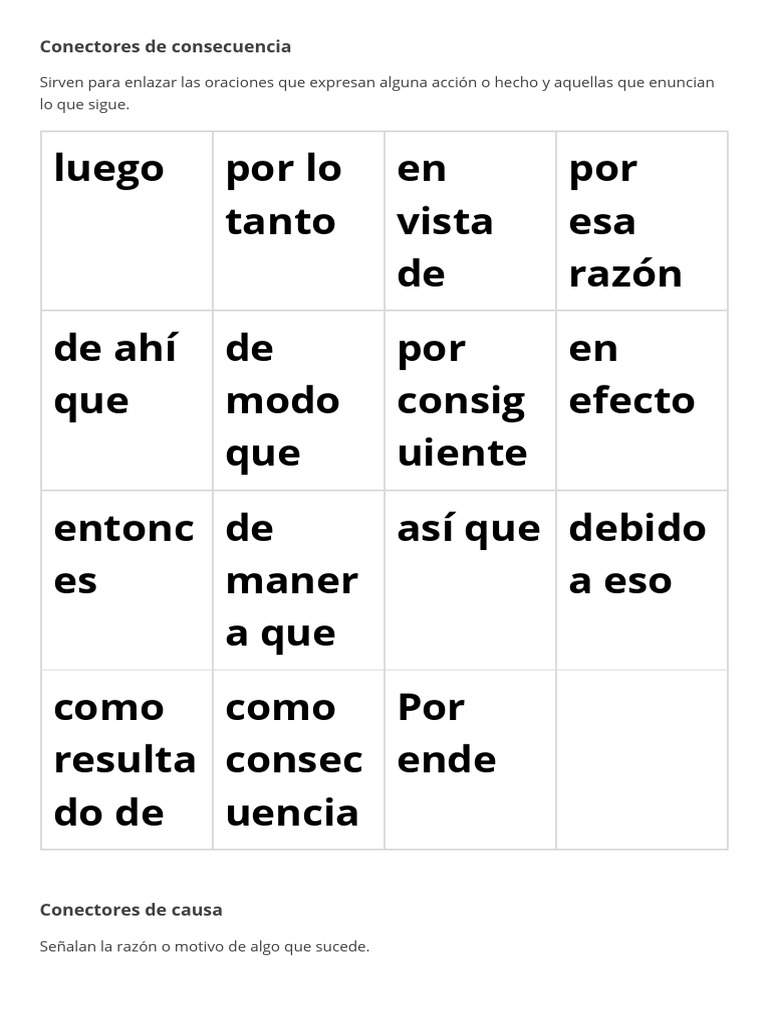 Conectores de Consecuencia: Ejemplos y Tipos | PDF
