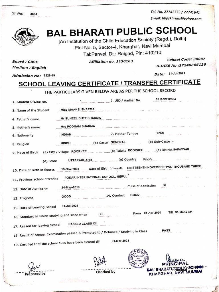 School Leaving Certificate | PDF