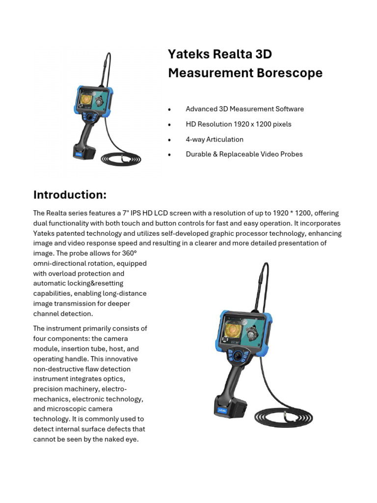 Yateks Realta 3D Measurement Borescope | PDF | Pixel | Camera
