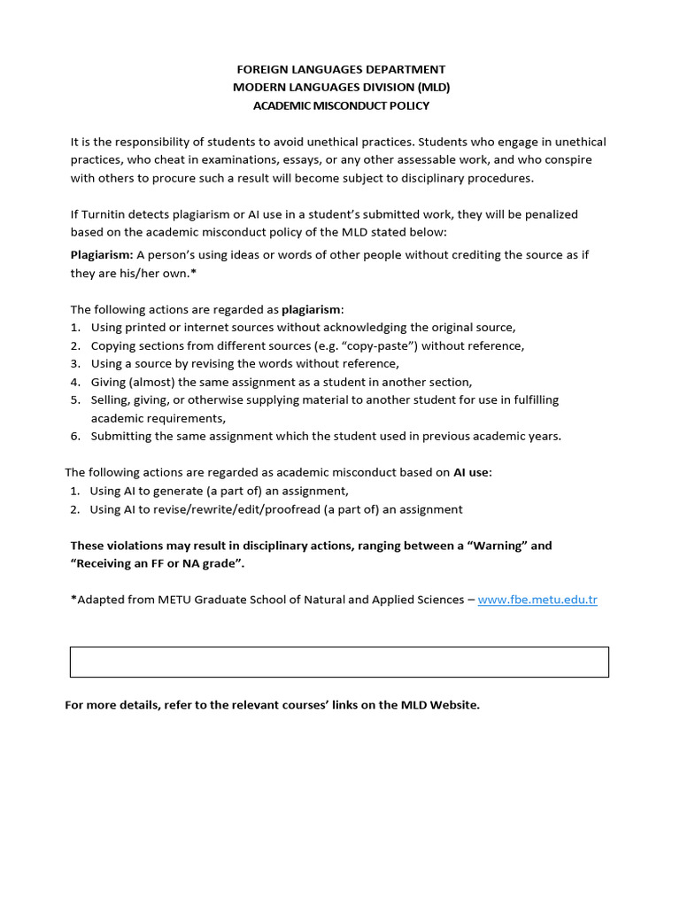 MLD Academic Misconduct Policy | PDF