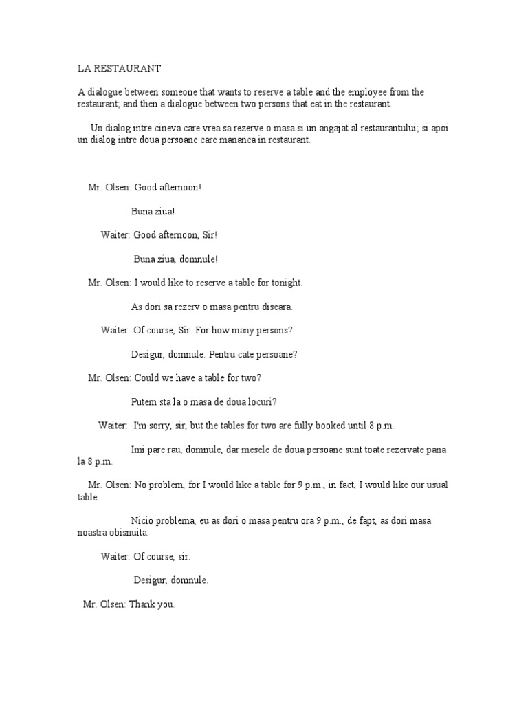 Dining Dialogues | PDF | Restaurants | Food And Drink