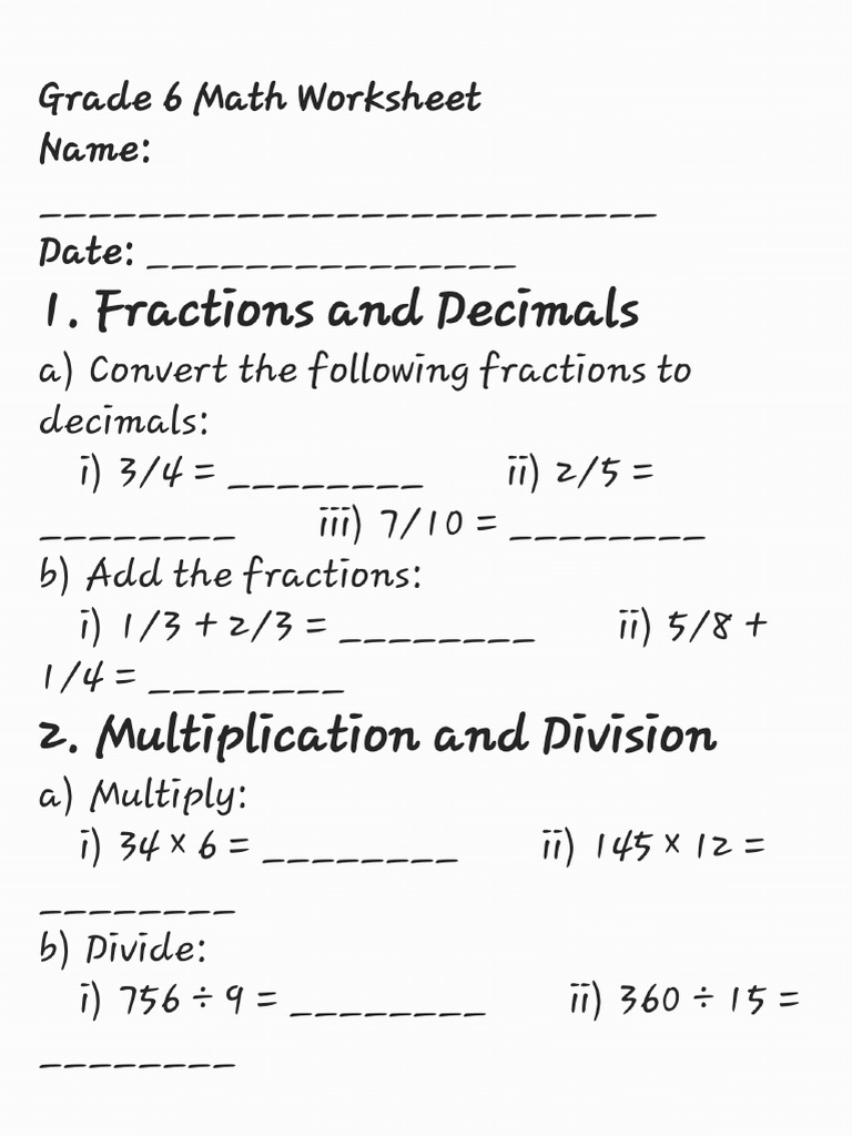 Math Worksheet Grade 6 - 250521 - 213845 | PDF