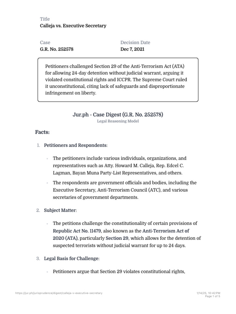 Supreme Court Ruling on ATA Section 29 | PDF | Detention (Imprisonment ...
