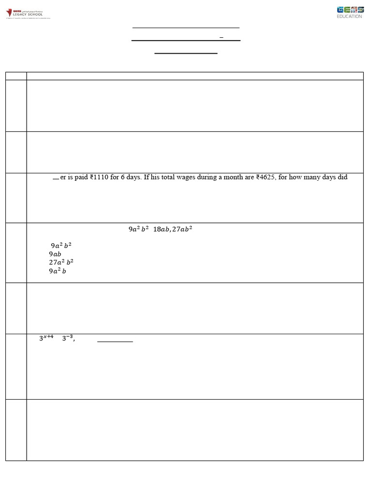 Grade 8 Math - Annual Revision Paper | PDF | Area | Volume