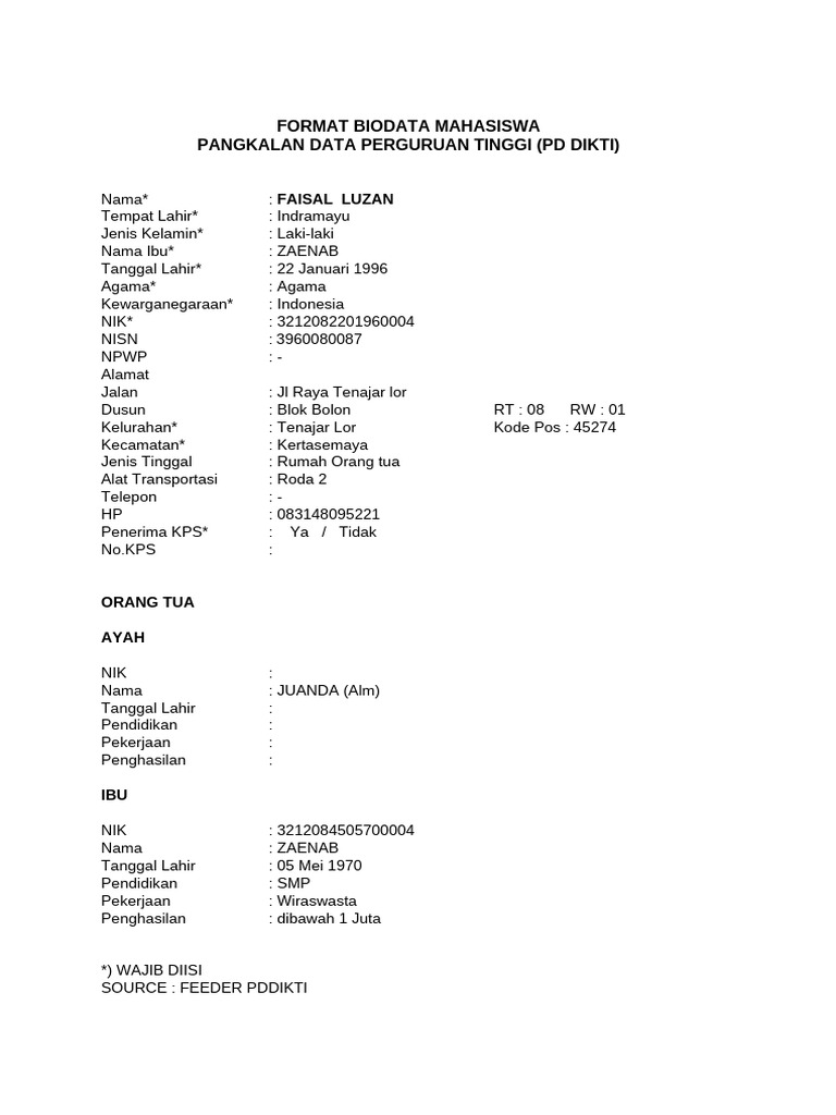 Biodata Pddikti | PDF