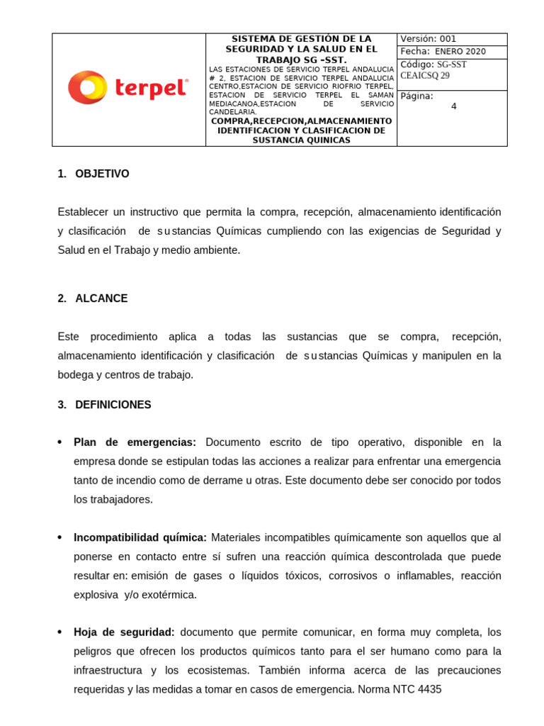 Programa de Manejo Seguro de Sustancias Quimicas | PDF