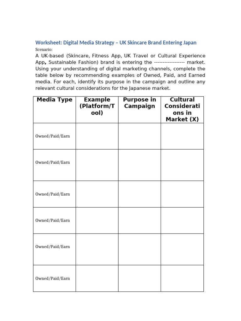 Digital Media Strategy Worksheet | PDF
