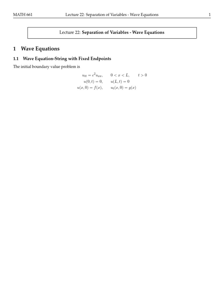 L22 SeparationVariables WaveEquations | PDF | Mathematics | Mathematical Objects