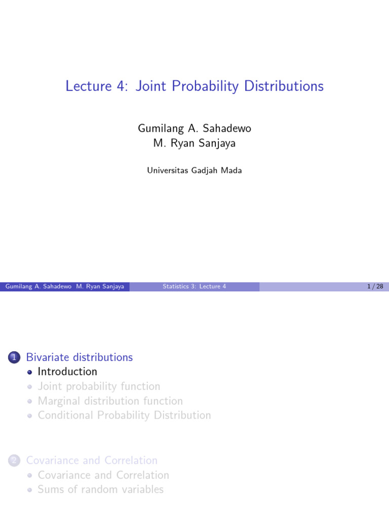 LECTURE 4 Joint Probability Distribution | PDF | Probability Theory | Covariance