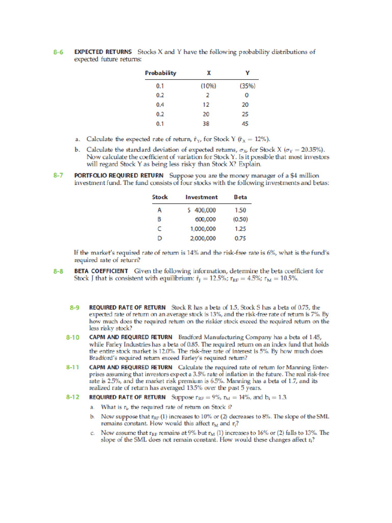 Practice Questions - Risk and Return II | PDF