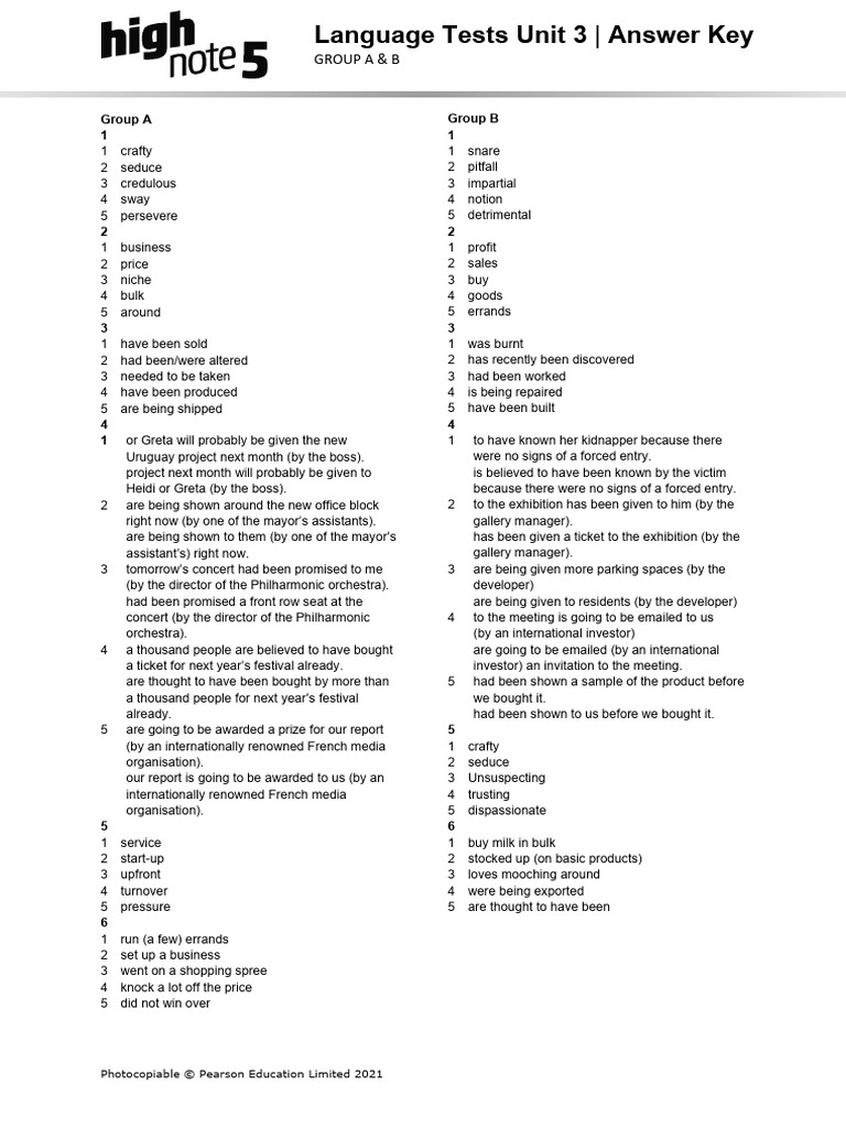 Language Tests Unit 3 Answer Key | PDF