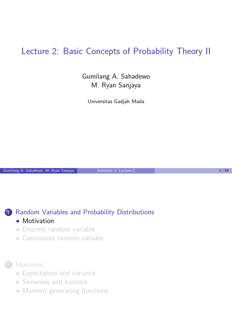 LECTURE 2 Basic Concepts of Probability Theory II | PDF | Probability ...