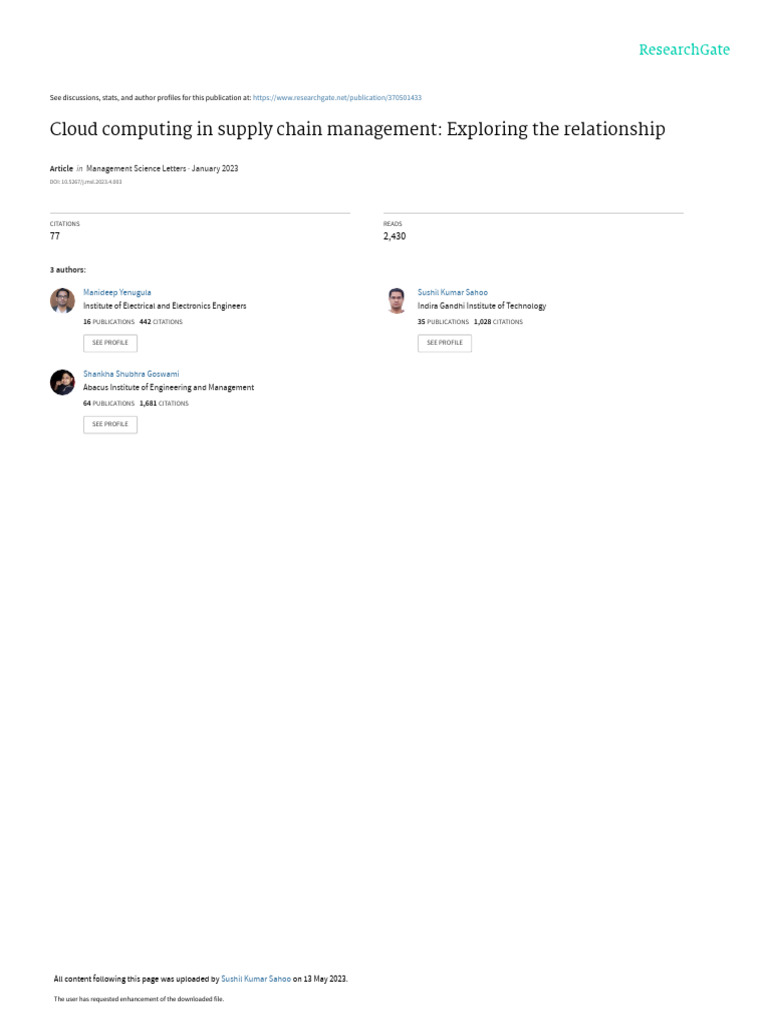 Cloud Computing in Supply Chain Management Explori | PDF | Supply Chain Management | Supply Chain