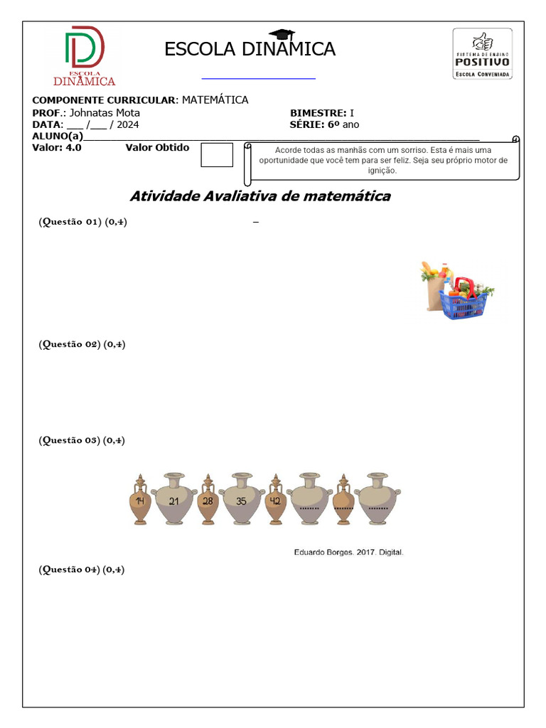 Avaliativa de Matematica 6 Ano | PDF