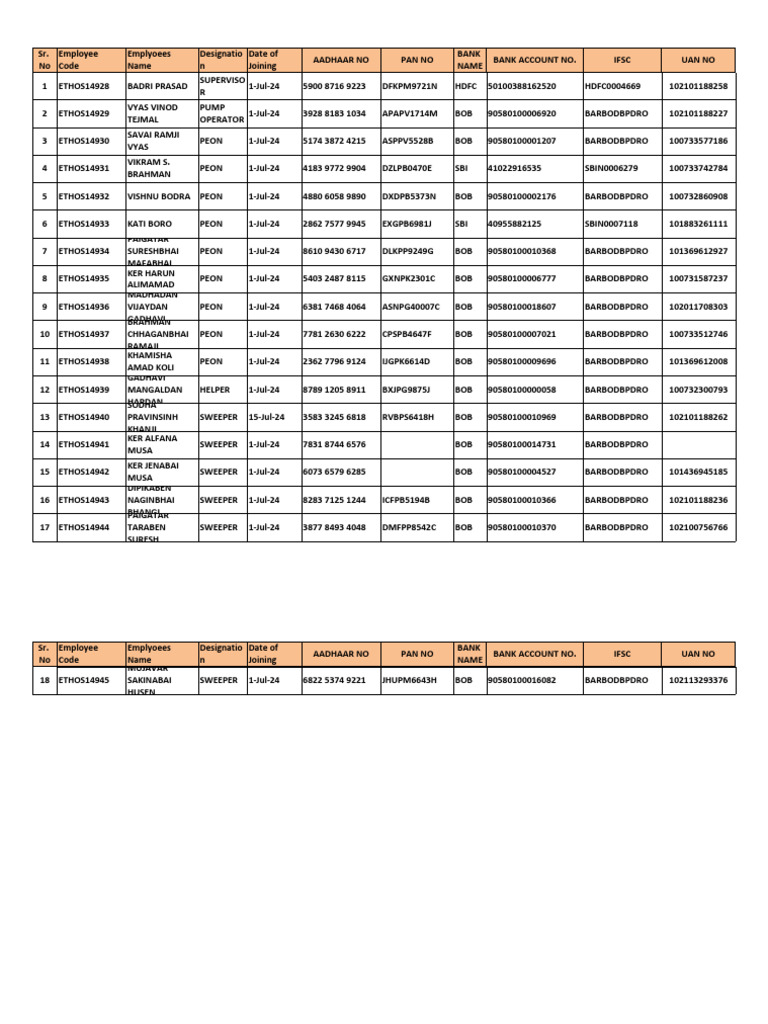 Employee Details and Designations List | PDF