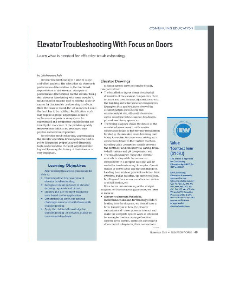 Elevator Troubleshooting with focus on doors | PDF
