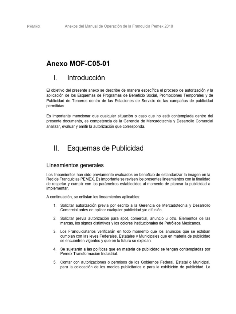 MOF 2018-Nuevo Formato-Anexo MOF-C05-01 | PDF | Publicidad | Petróleo