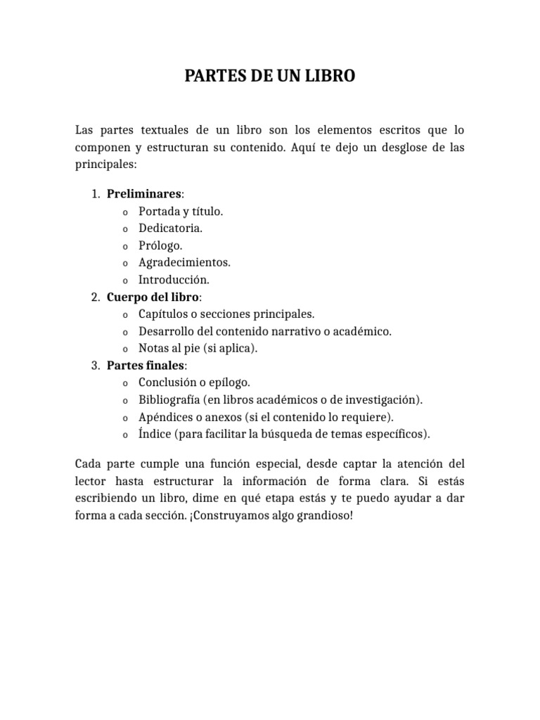 Estructura y partes de un libro | PDF | Libros | Autor