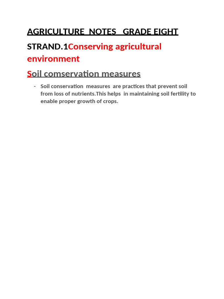Grade 8 Agriculture Soil Conservation Notes | PDF
