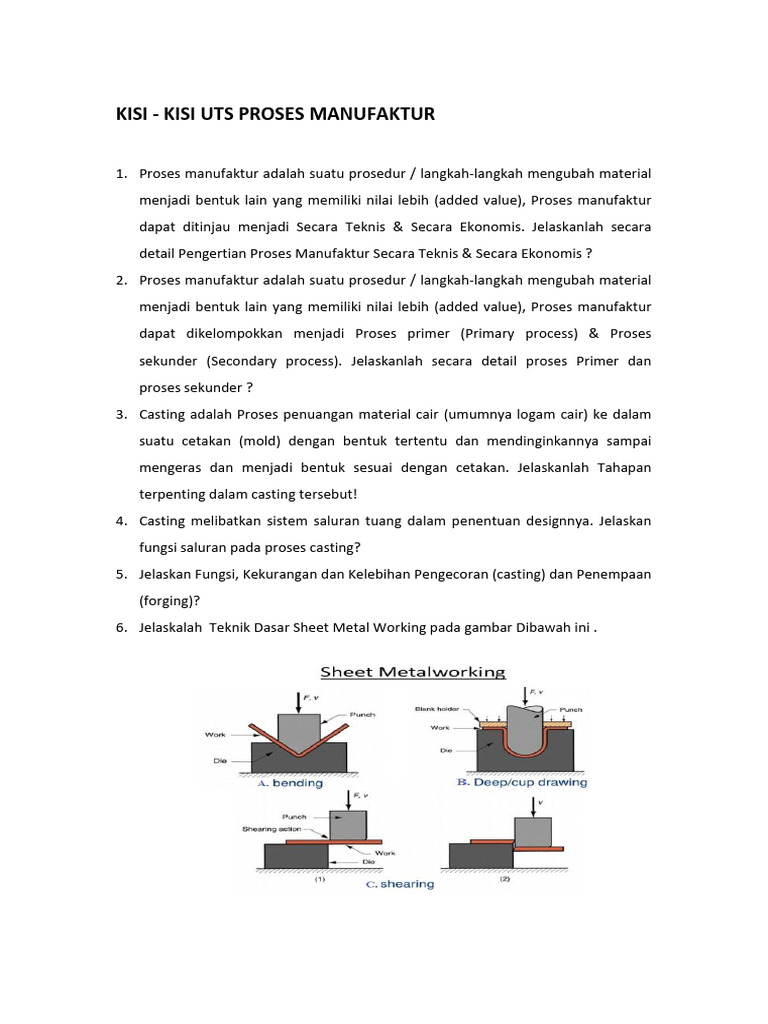 Kisi-Kisi Uts Sore Proses Manufaktur | PDF