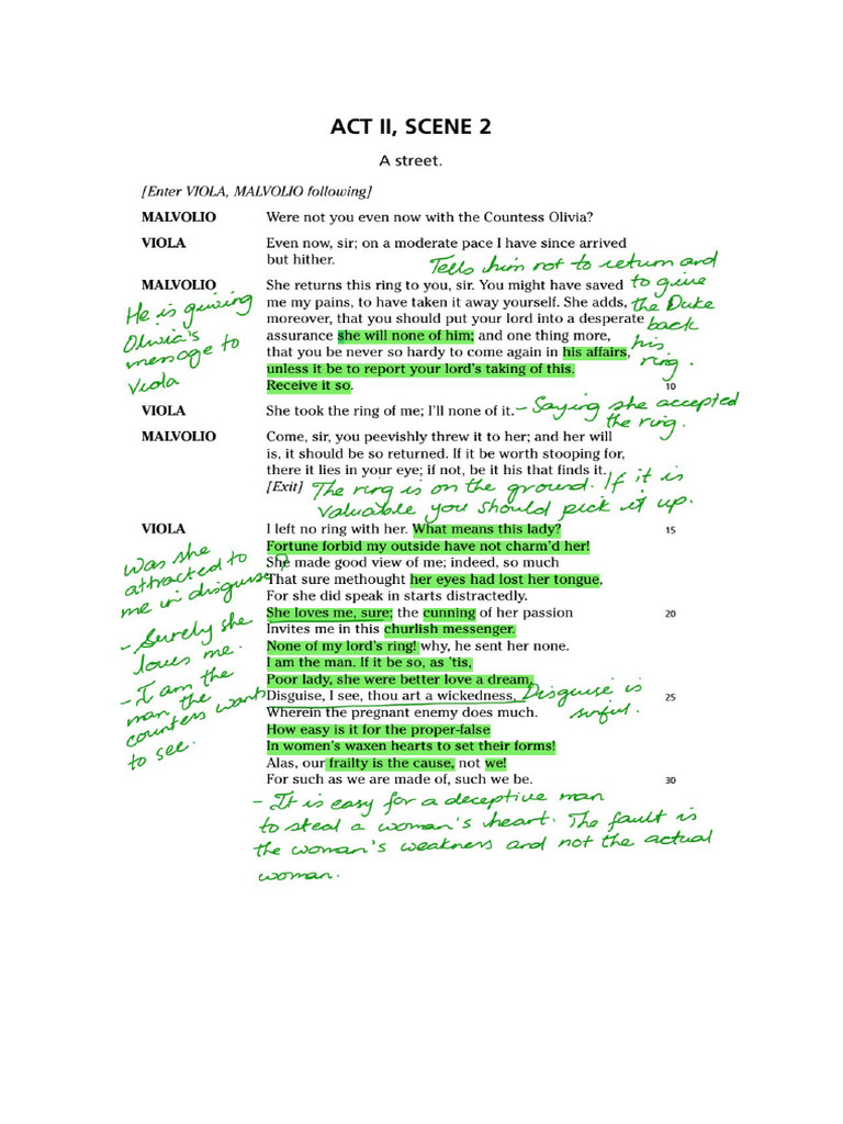 CLASS 8-Twelfth Night Act 2 Scene 2 With Notes | PDF