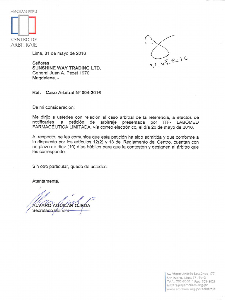 2. Solicitud de arbitraje presentada por ITF Labomed | PDF