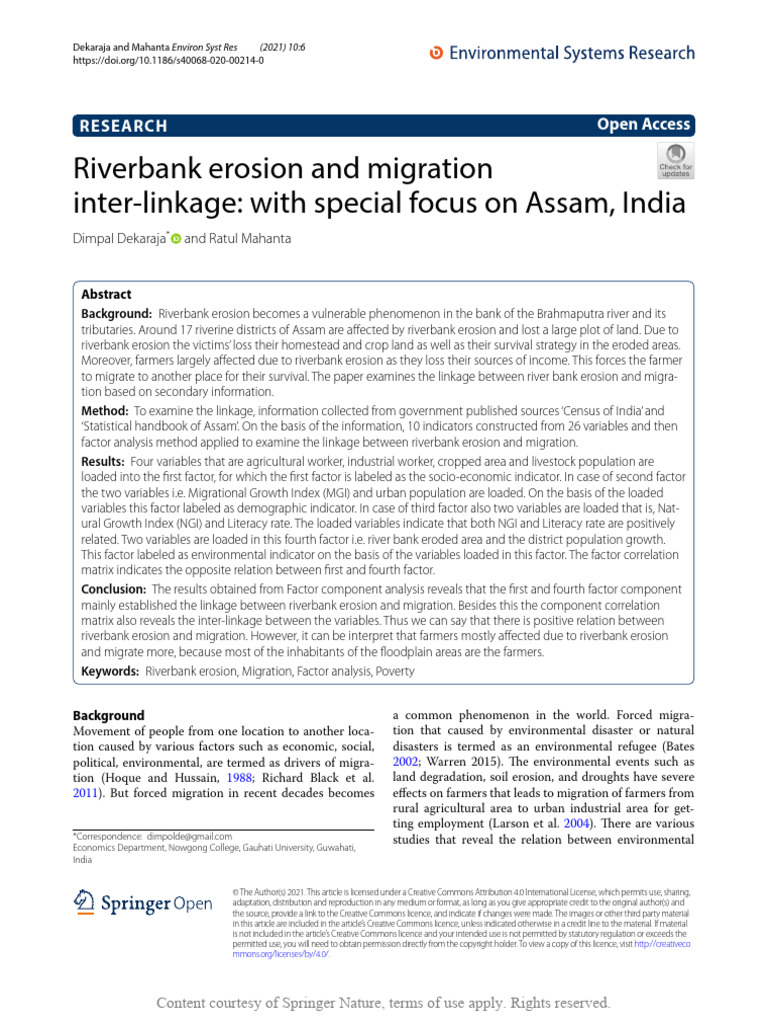 Riverbank Erosion and Migration Inter-linkage With | PDF | Factor Analysis | Human Migration