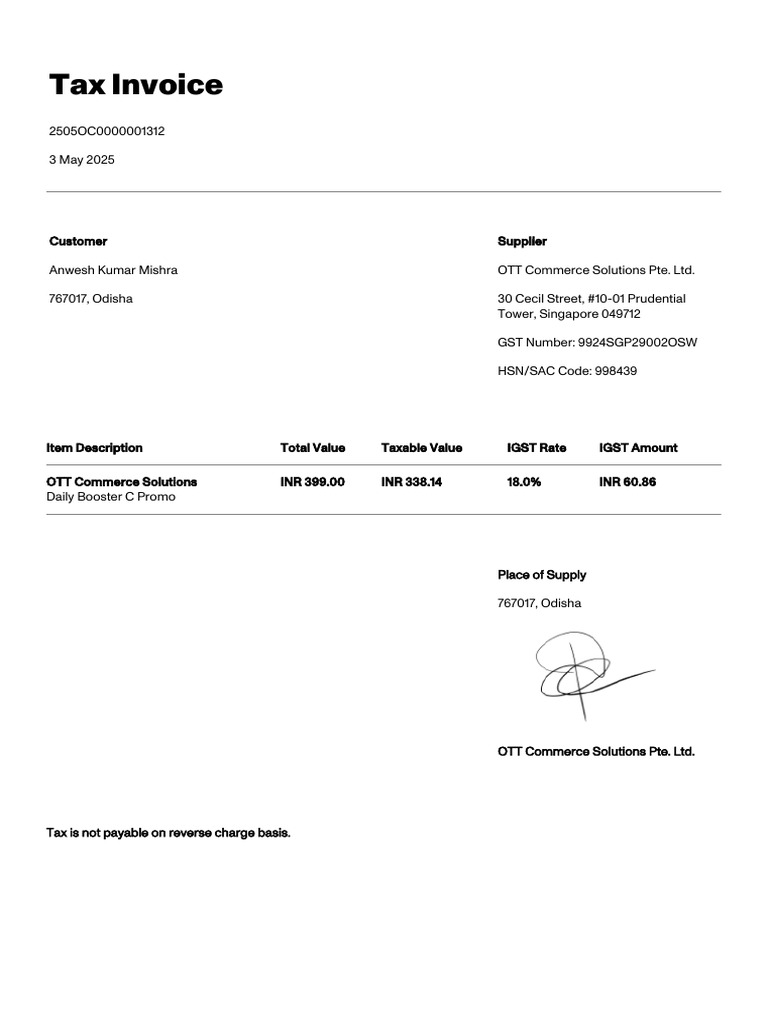 Tax Invoice for Daily Booster C Promo | PDF