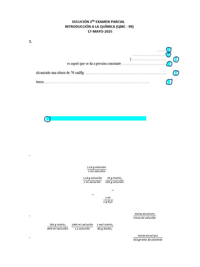 Solución Segundo Parcial Ii-2025 QMC | PDF | Concentración | Química