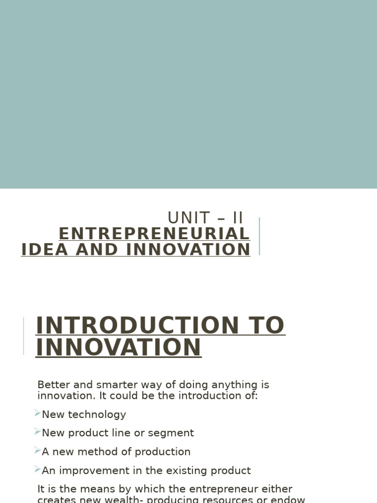 Unit 2 Innovation and Idea Generation | PDF | Entrepreneurship | Innovation