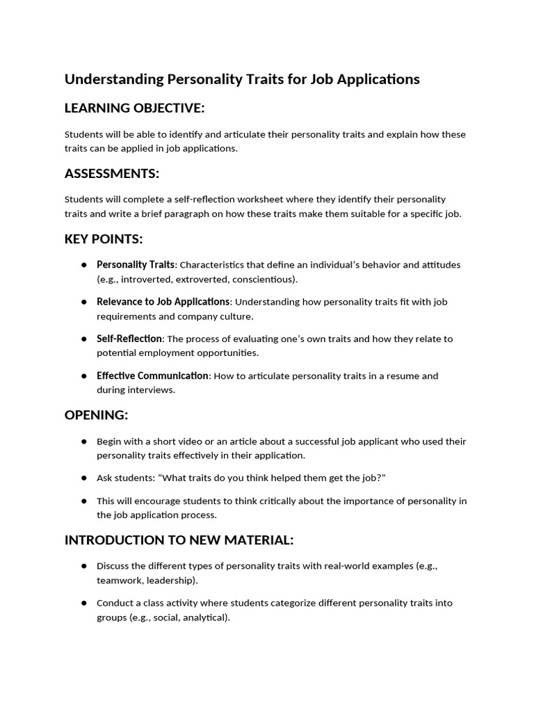 Lesson Plan Personality Traits | PDF | Extraversion And Introversion ...